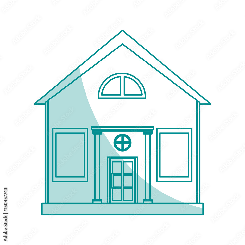 blue shading silhouette cartoon facade structure house with modern ...