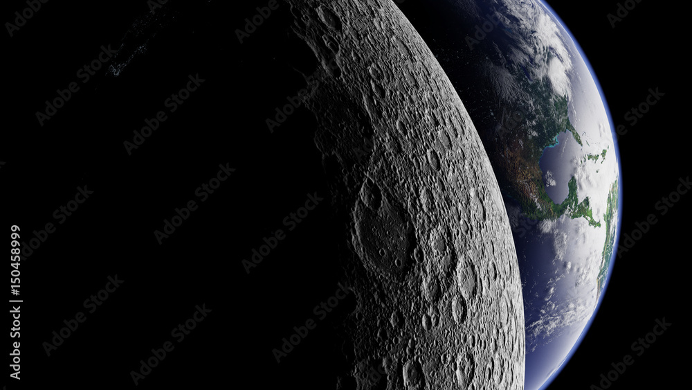 planet Earth behind the far side of the Moon Stock Illustration | Adobe ...