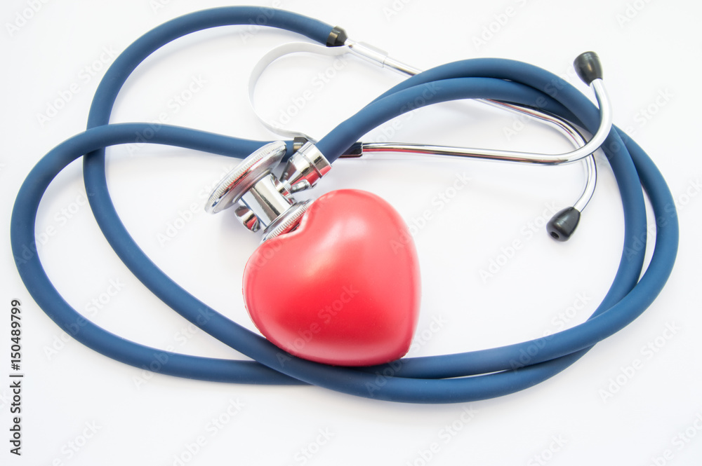 Heart care and protection. Medical stethoscope folded into ring ...