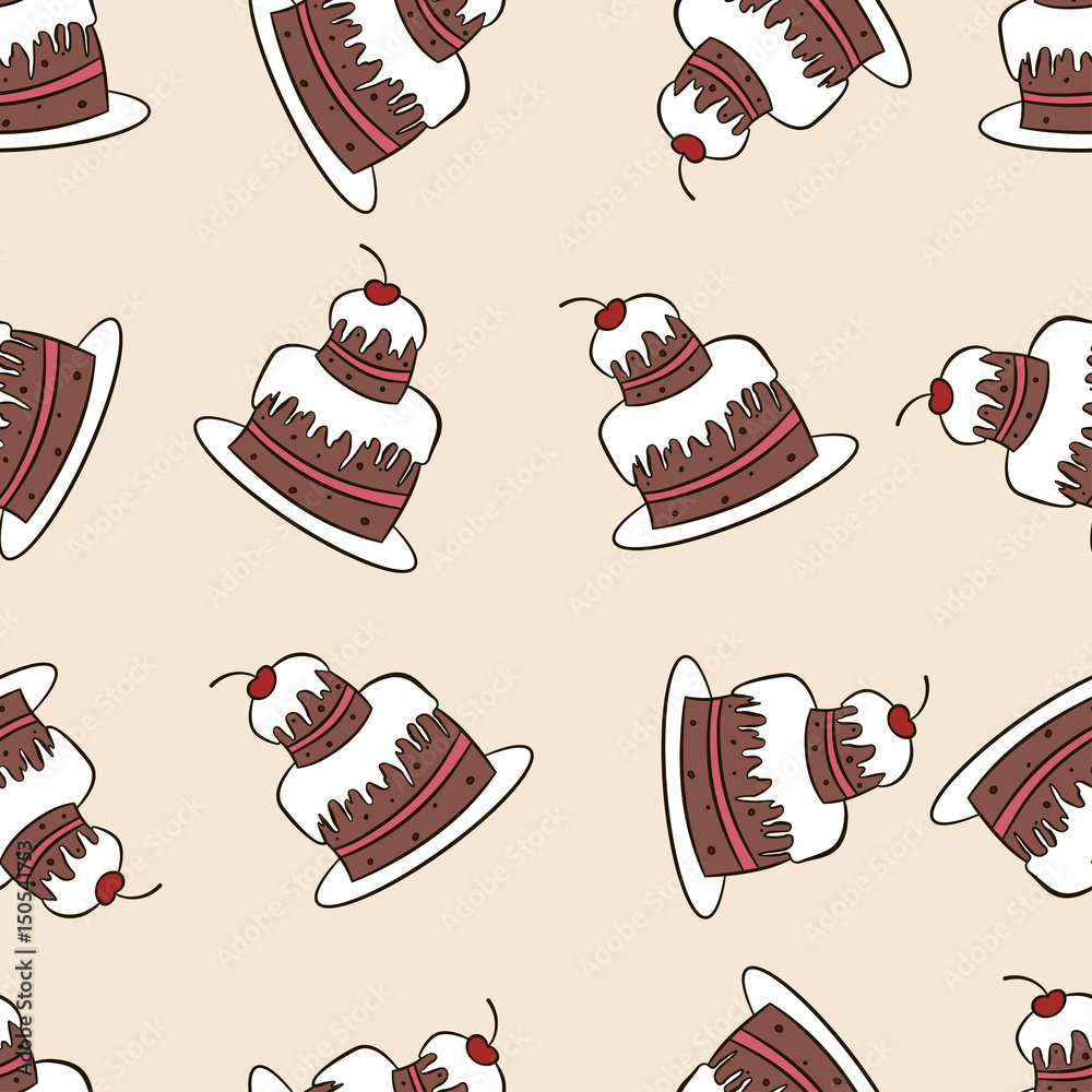 Vettoriale Stock Vintage seamless vector pattern of cakes. Sweet ...