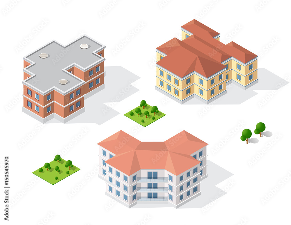Isometric 3D dimensional building of modern architecture of urban ...