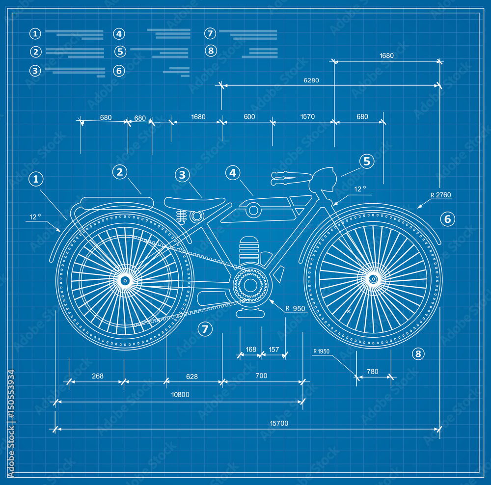 Vetor de Blueprint plan outline draft motorbike motorcycle. Drawing of ...