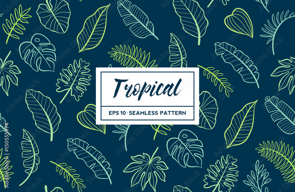 Hand drawn tropical design seamless pattern. Vector illustration. Stock ...