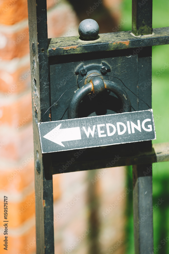 Wedding sign hanged on gate handle, Directional Sign, Wedding, Old ...