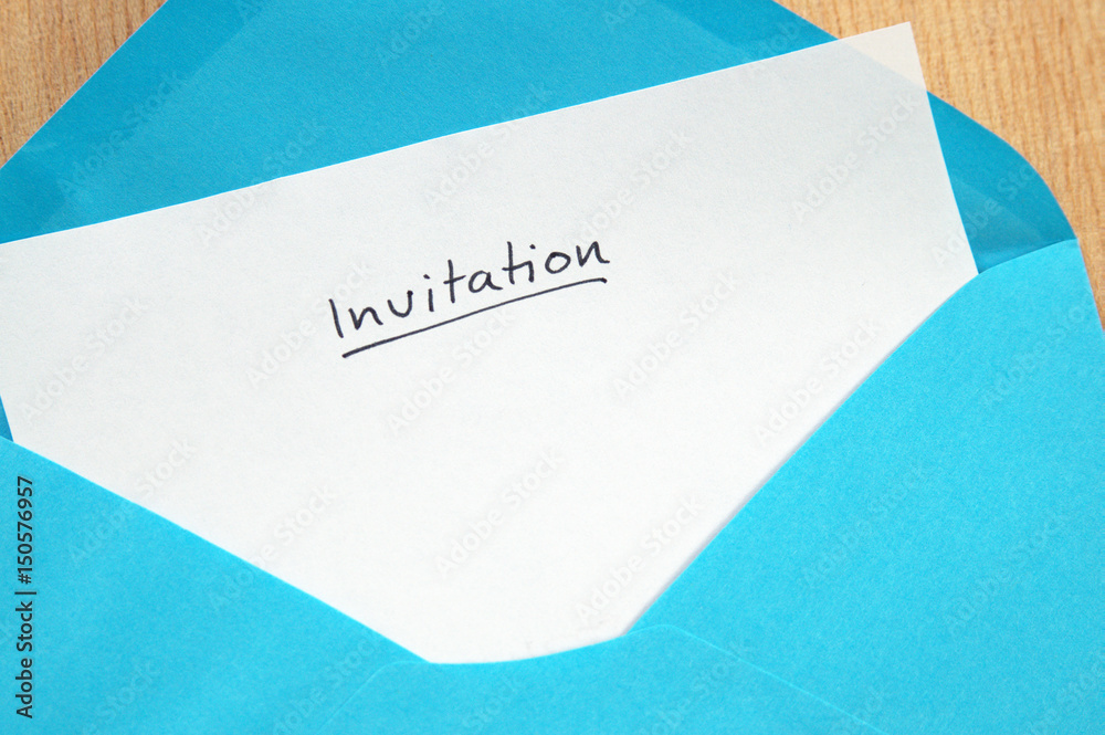 Invitation, handwritten letter in blue envelope Stock Photo | Adobe Stock