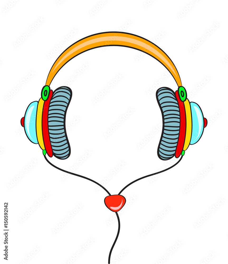 Hand drawn comic headphones on white background. Vector colorful object ...