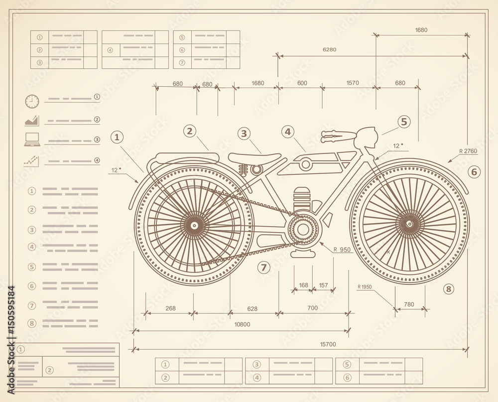 Blueprint plan outline draft motorbike motorcycle. Drawing of the ...