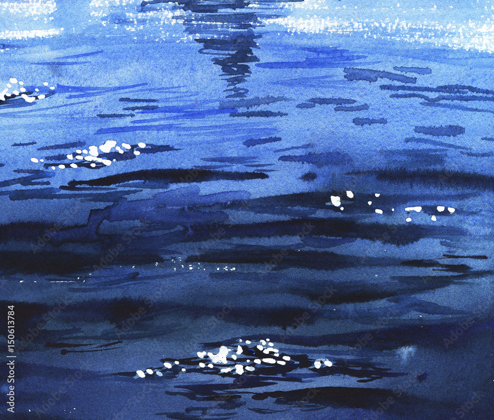 Dark blue watercolor background. Hand drawn watercolor illustration ...