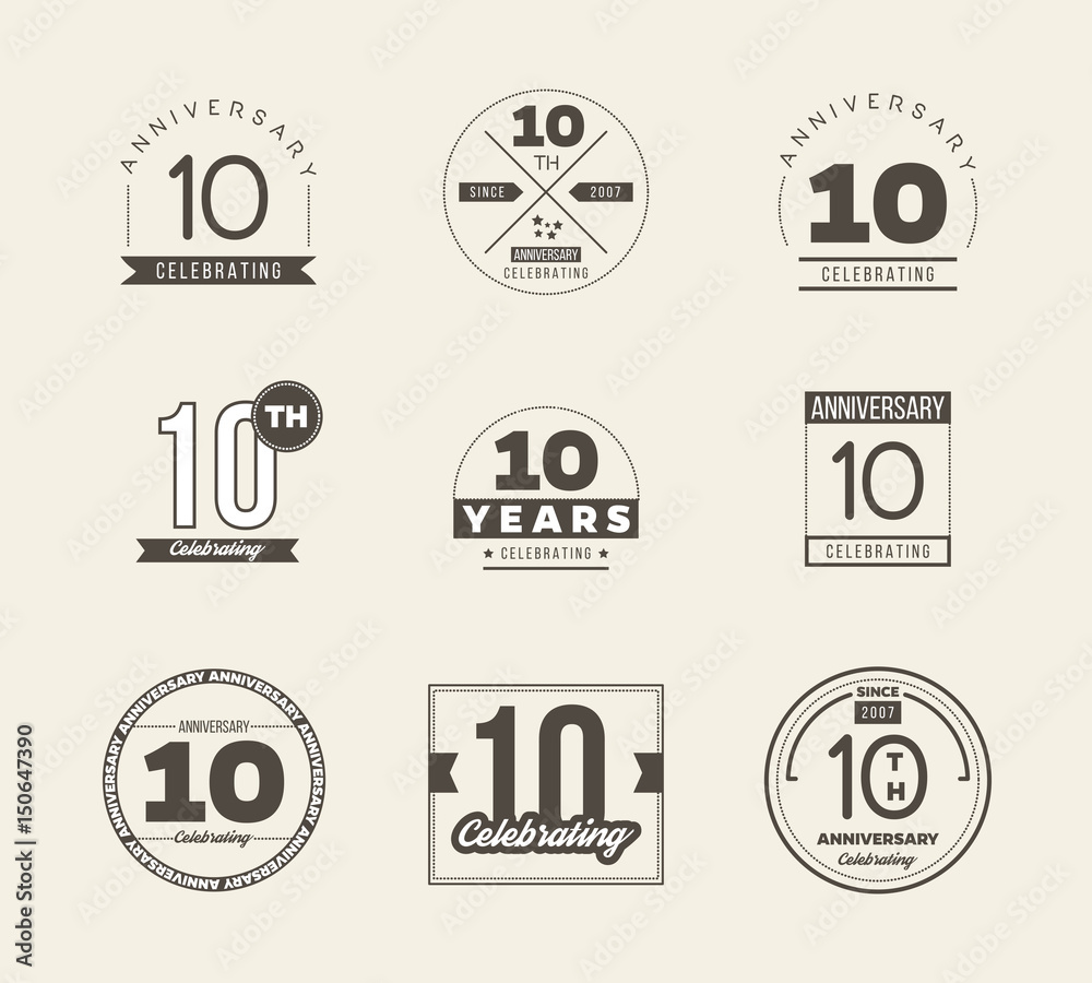 10 years anniversary logo set. Vector illustration. Stock Vector ...