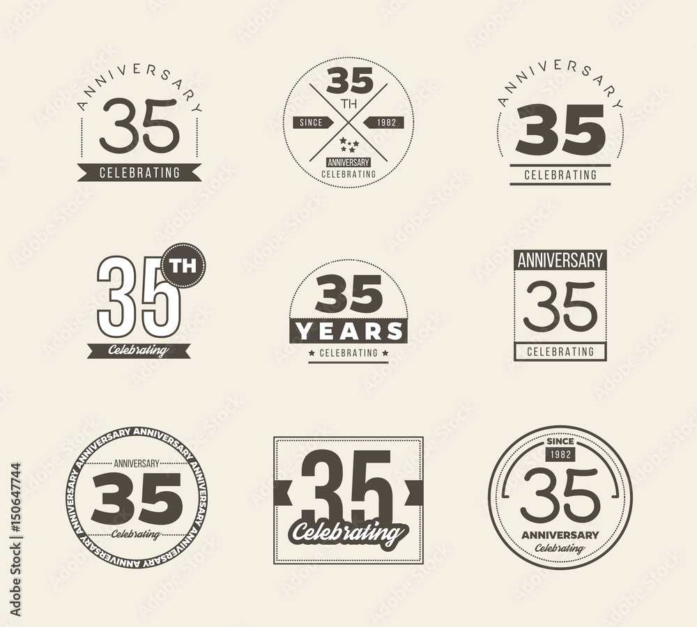 35 years anniversary logo set. Vector illustration. Stock Vector ...