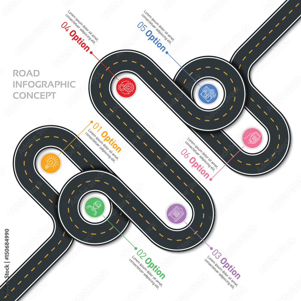Navigation vector map infographic template. Winding road. Stock Vector ...