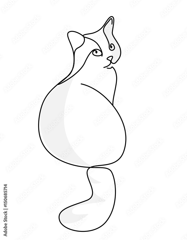 Continuous line drawing of a cat looking backwards Stock Vector | Adobe ...