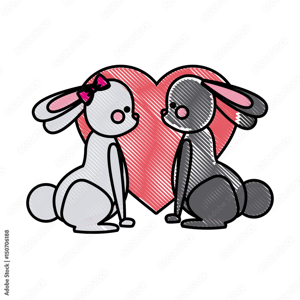 drawing couple rabbit heart lovely design vector illustration Stock ...