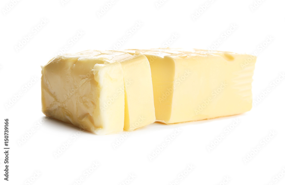 Delicious butter pieces on white background Stock-Foto | Adobe Stock