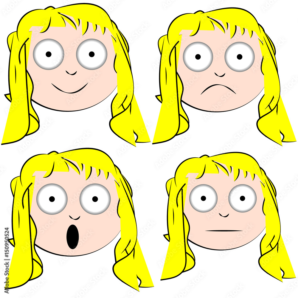 Funny girl face isolated on white background Stock Vector | Adobe Stock