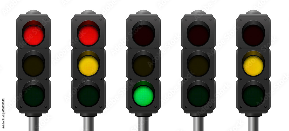 Traffic lights with overview of the common signal sequences - realistic ...