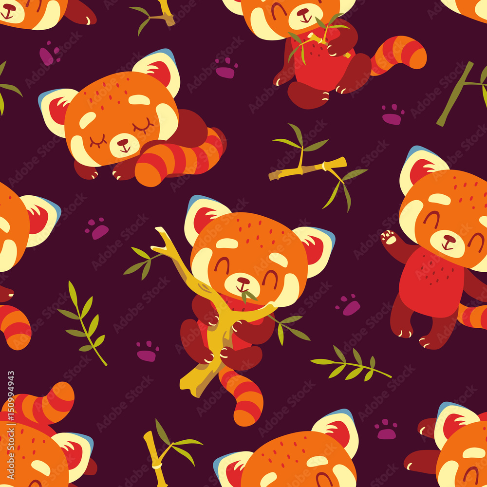 vector cartoon red panda seamless pattern Stock Vector | Adobe Stock