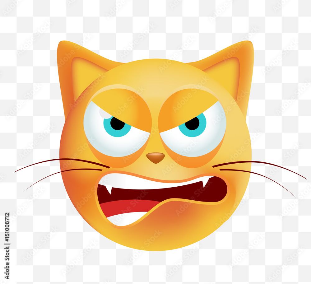 Cute Angry Emoticon Cat on White Background. Isolated Vector ...