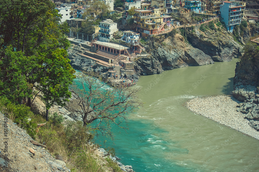 The confluence of two rivers of different colors in the town of ...