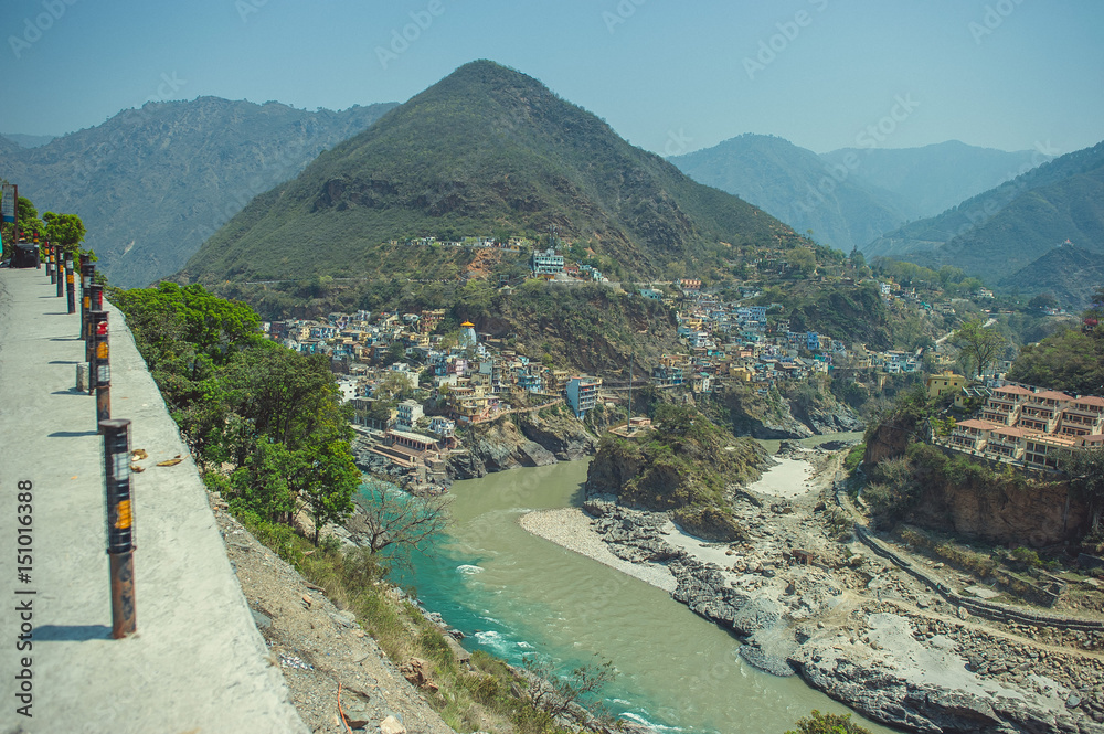 The confluence of two rivers of different colors in the town of ...