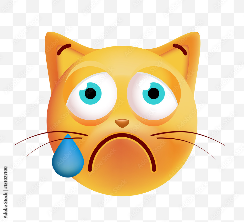 Cute Emoticon Cat Crying on White Background. Isolated Vector ...