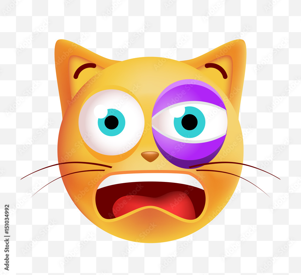 Cute Emoticon Cat with a Black Eye on White Background . Isolated ...