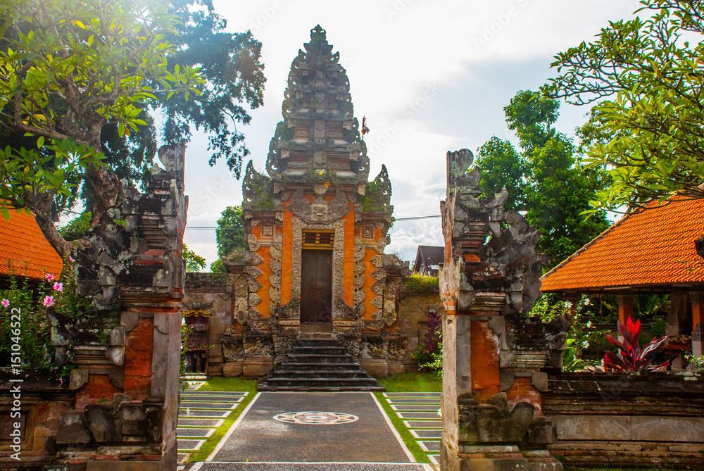 Balinese entrance gate of the temple. Ubud, Bali, Indonesia. Stock ...