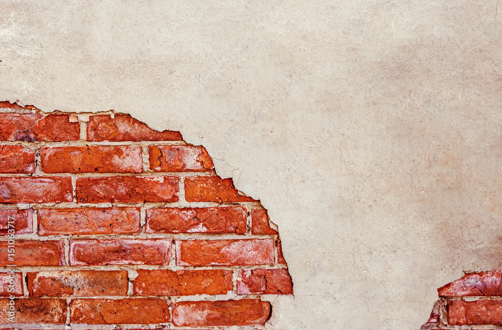 Half plastered brick wall. Half weathered brick wall a lot of copy ...