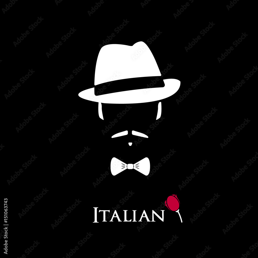 Italian Mafioso. Illustration Man with a mustache and bow tie. Stock ...