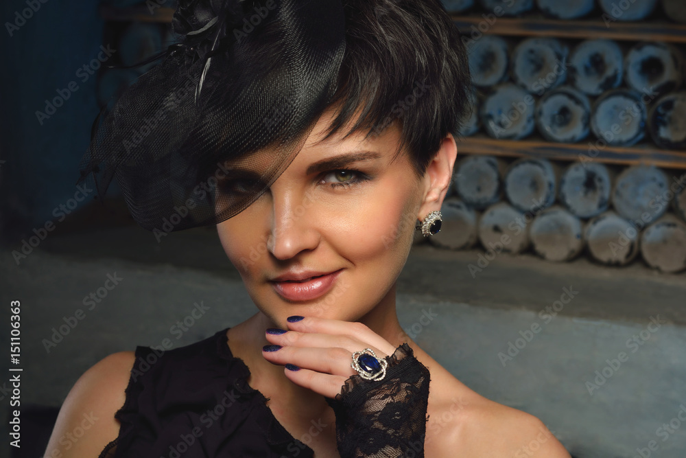 Beautiful, sexy mysterious woman - stranger in the lace mask with short ...