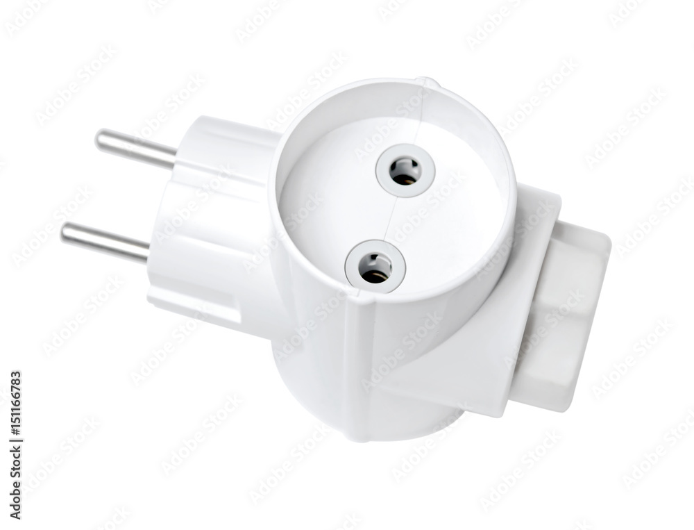 Electric t-piece with the Euro plug and outlet under the plug of the ...