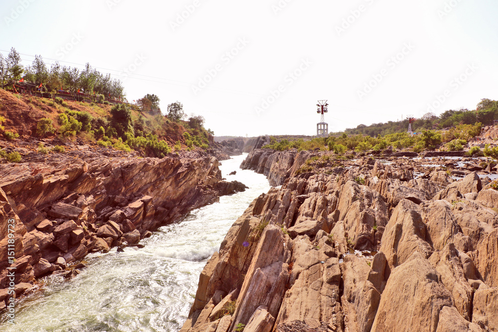 Narmada River flow and environment near Bheraghat in Jabalpur, a holy ...