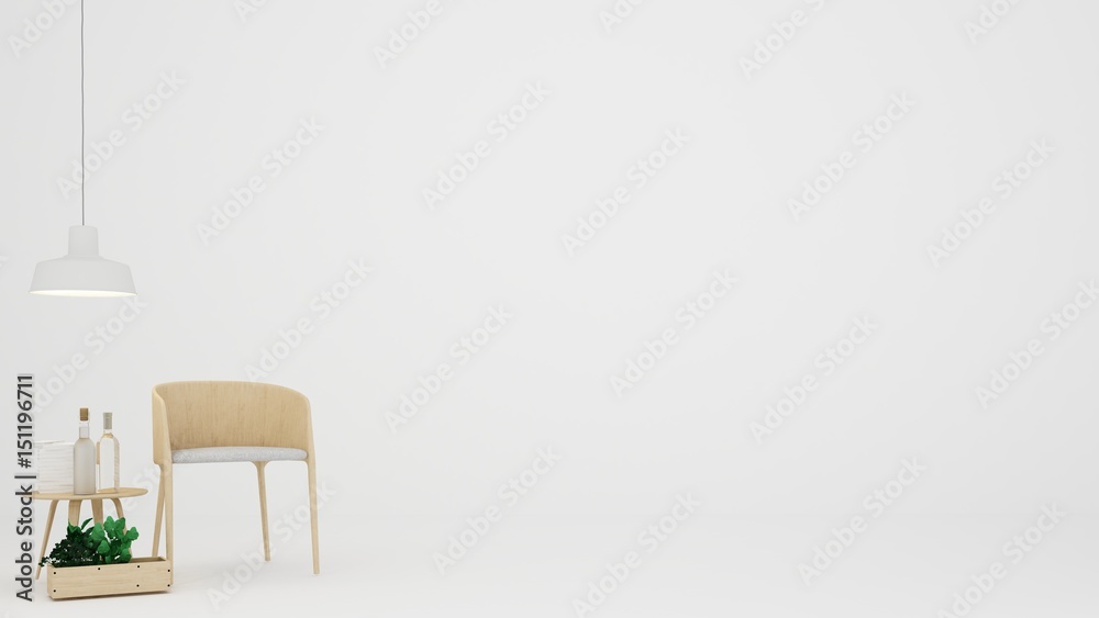 The interior minimal living room white background in condominium - 3D ...