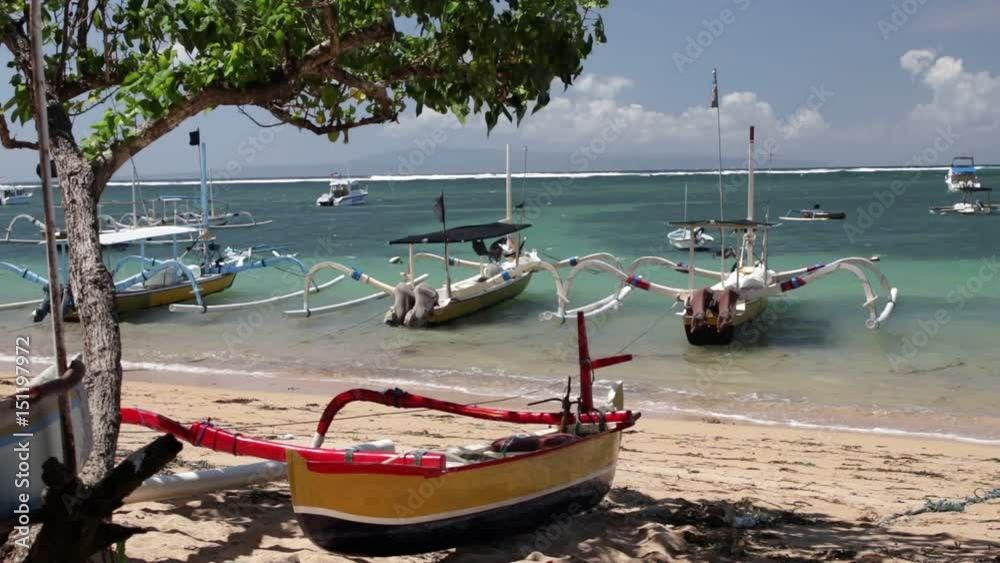 Fishing boats on a paradise tropical island Bali. Sanur beach ...