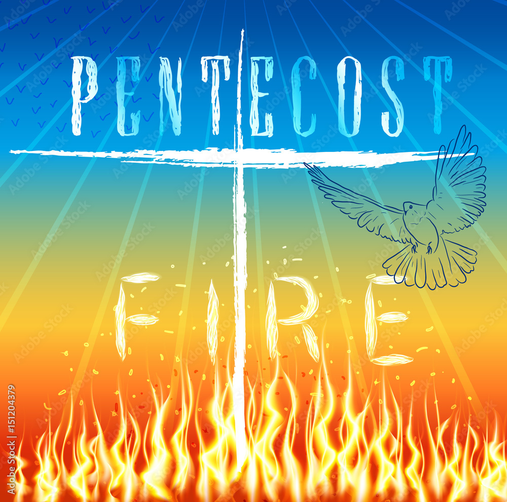 Pentecost fire. Trinity holiday. Rays and pigeon as a symbol of the ...