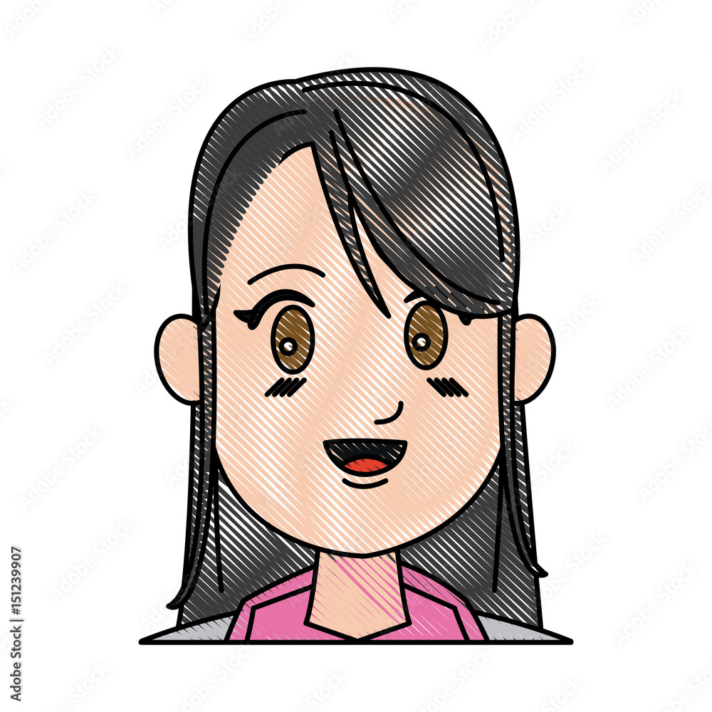 drawing girl young smiling close eyes vector illustration Stock Vector ...