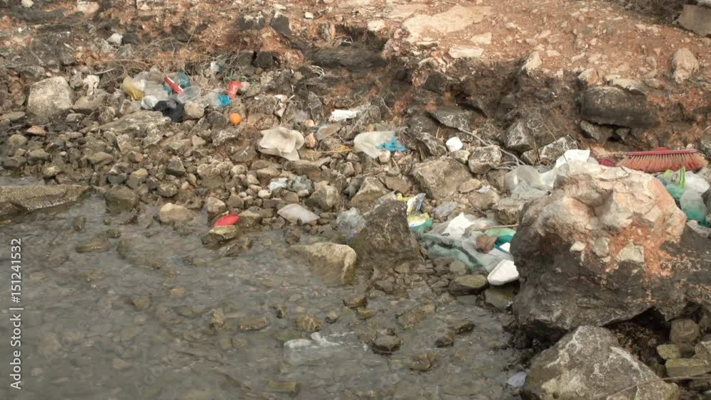 Contamination of the sea. Piles of garbage waste environmental disaster ...