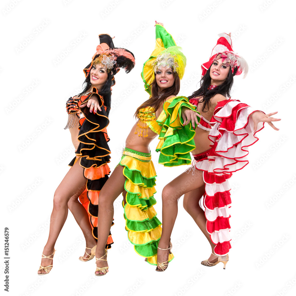 samba dancer team dancing isolated on white in full length Stock-Foto | Adobe Stock