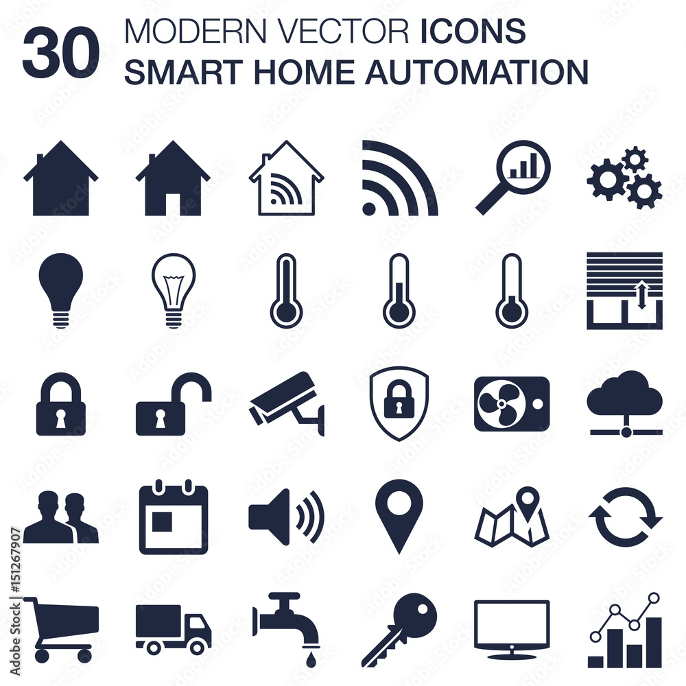 Set of 30 quality icons about smart home automation technology Stock ...