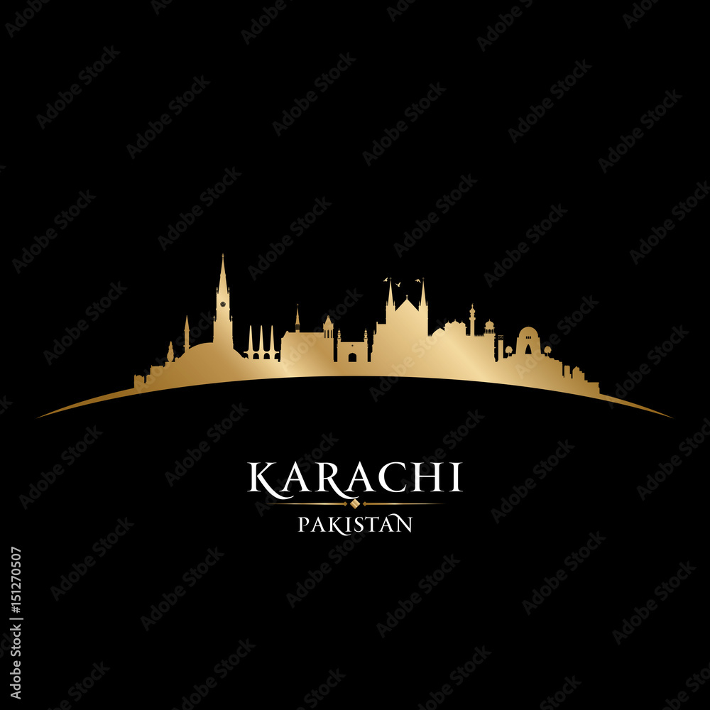 Karachi Pakistan city skyline silhouette black background Stock Vector ...