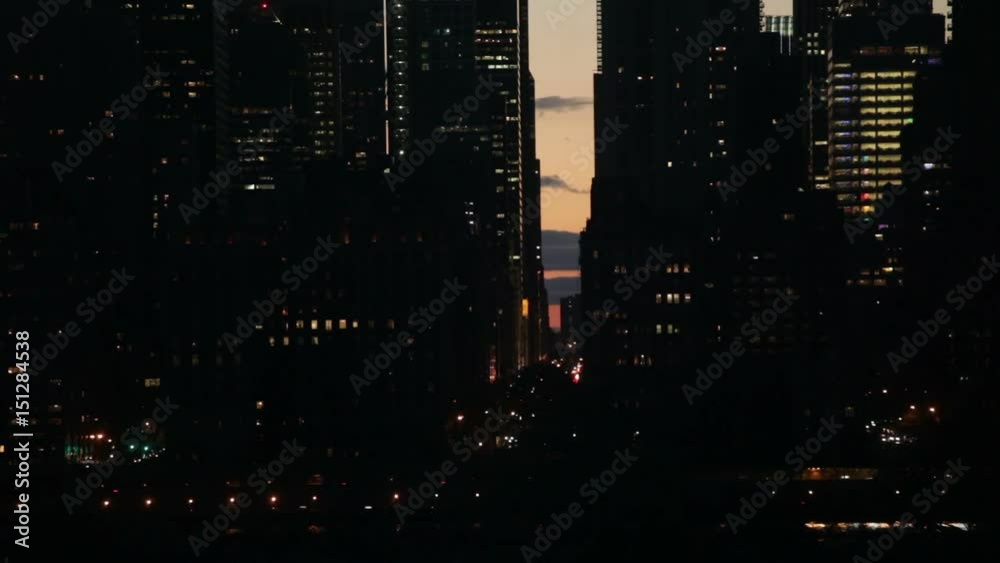 Night traffic scene of FDR drive and East 57th Street in Midtown ...