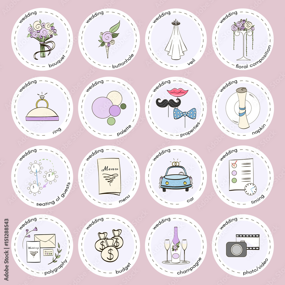 Vector set with wedding icons and elements Stock Vector | Adobe Stock