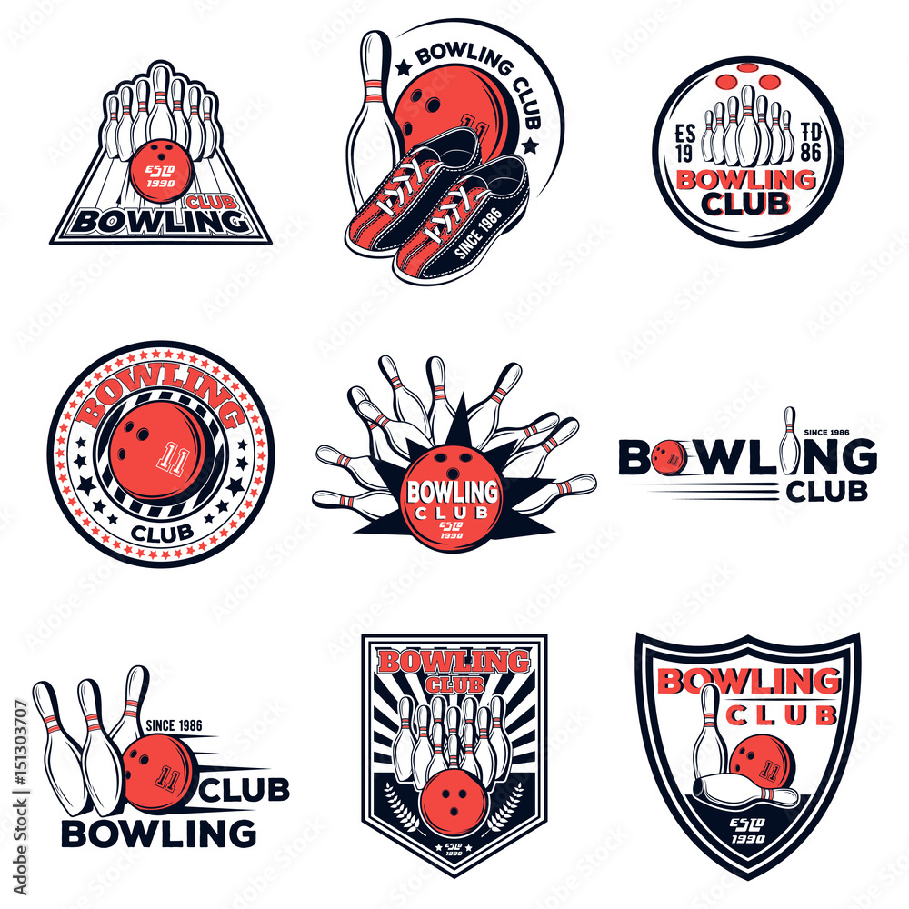 Vector set of bowling club logos for your design, print and web on a ...