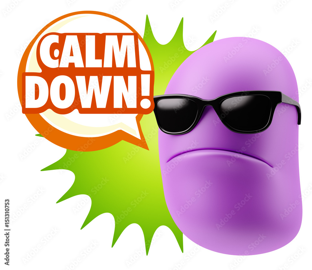 3d Rendering Angry Character Emoji saying Calm Down with Colorful ...
