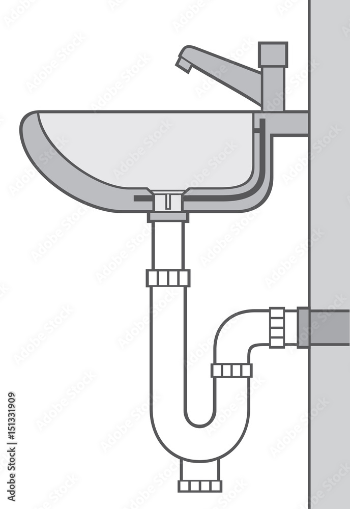 white sink and faucet cross section (bathroom structure - system) Stock ...