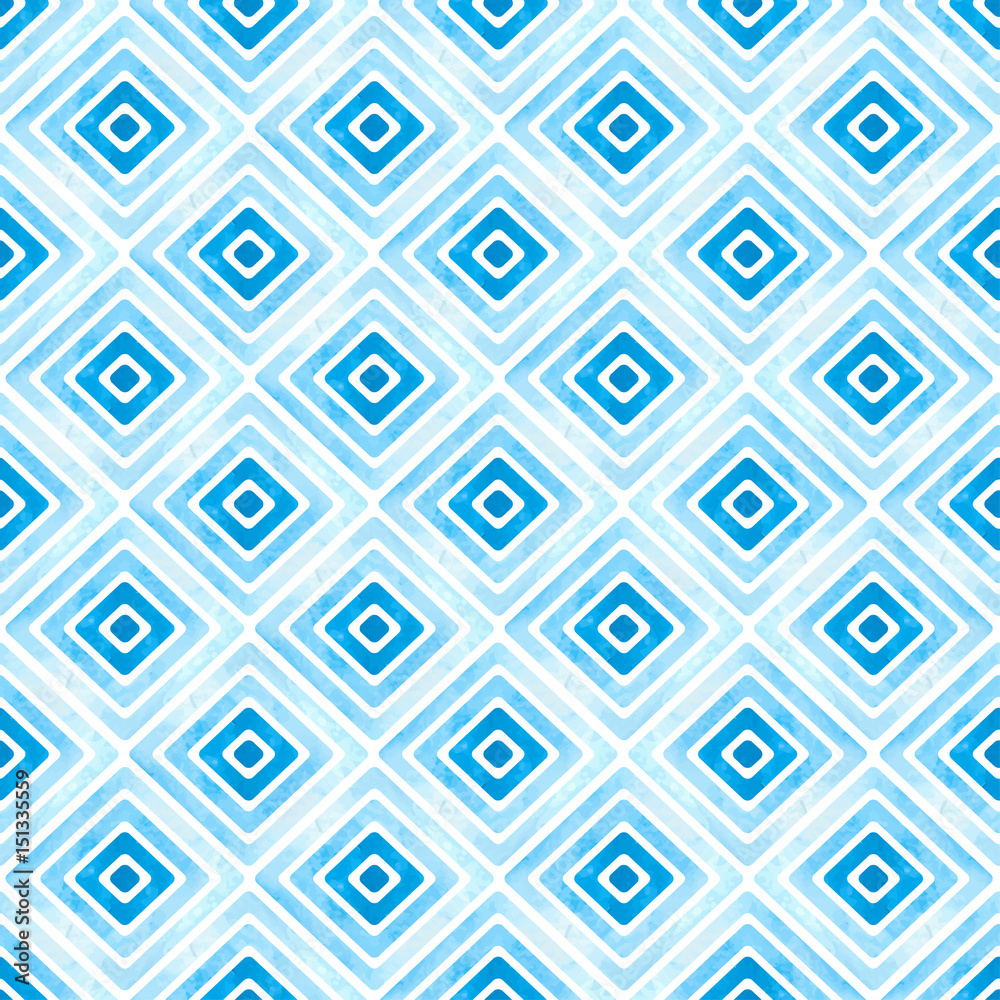 Seamless blue geometric pattern. Watercolor vector rhombus texture ...