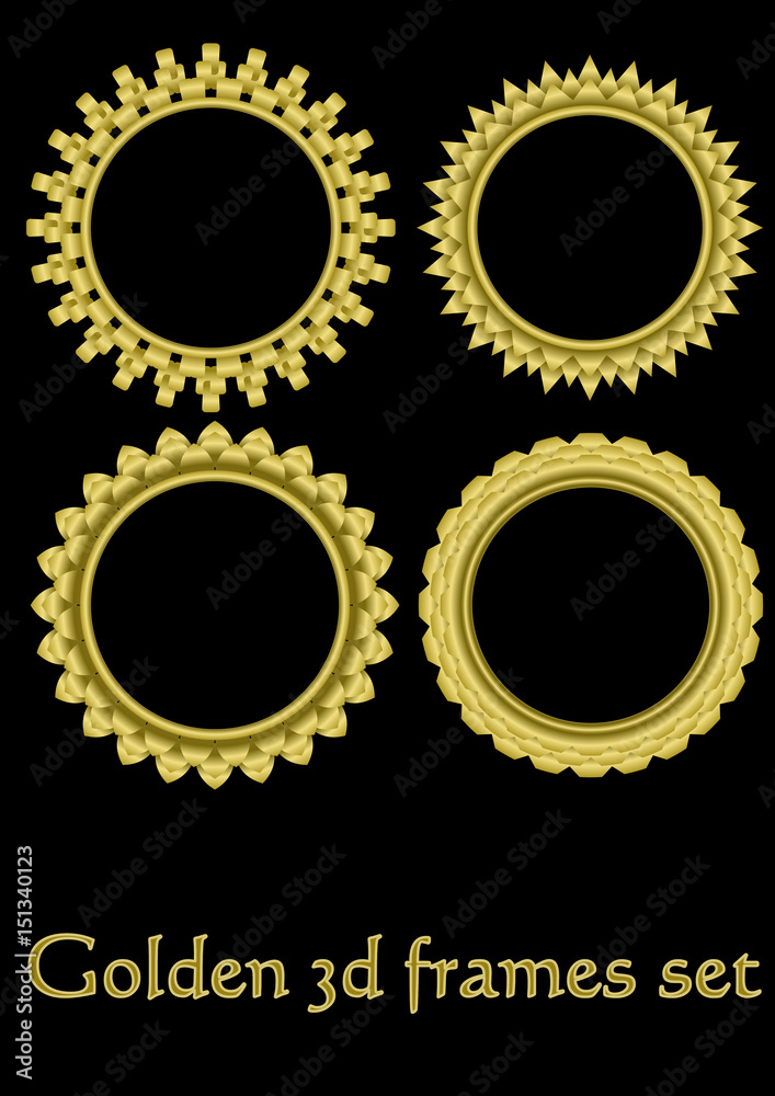 Circle golden frame set with 3d effect, gorgeous luxury metallic frames ...