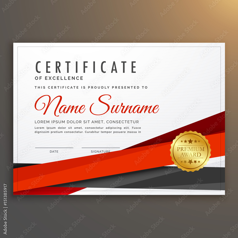 clean modern certificate of excellence design with red ribbon strip ...