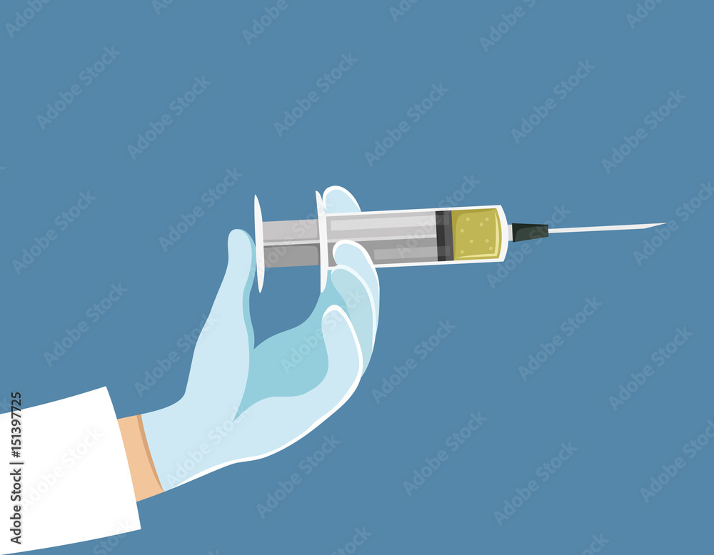 Syringe in hand. Stock Vector | Adobe Stock