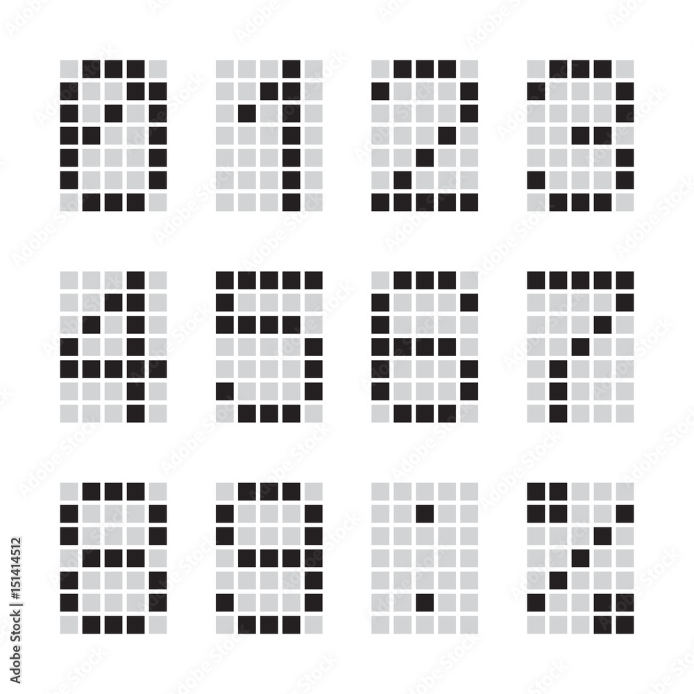 Calculator digital numbers, terminal table led font, with grid, black ...